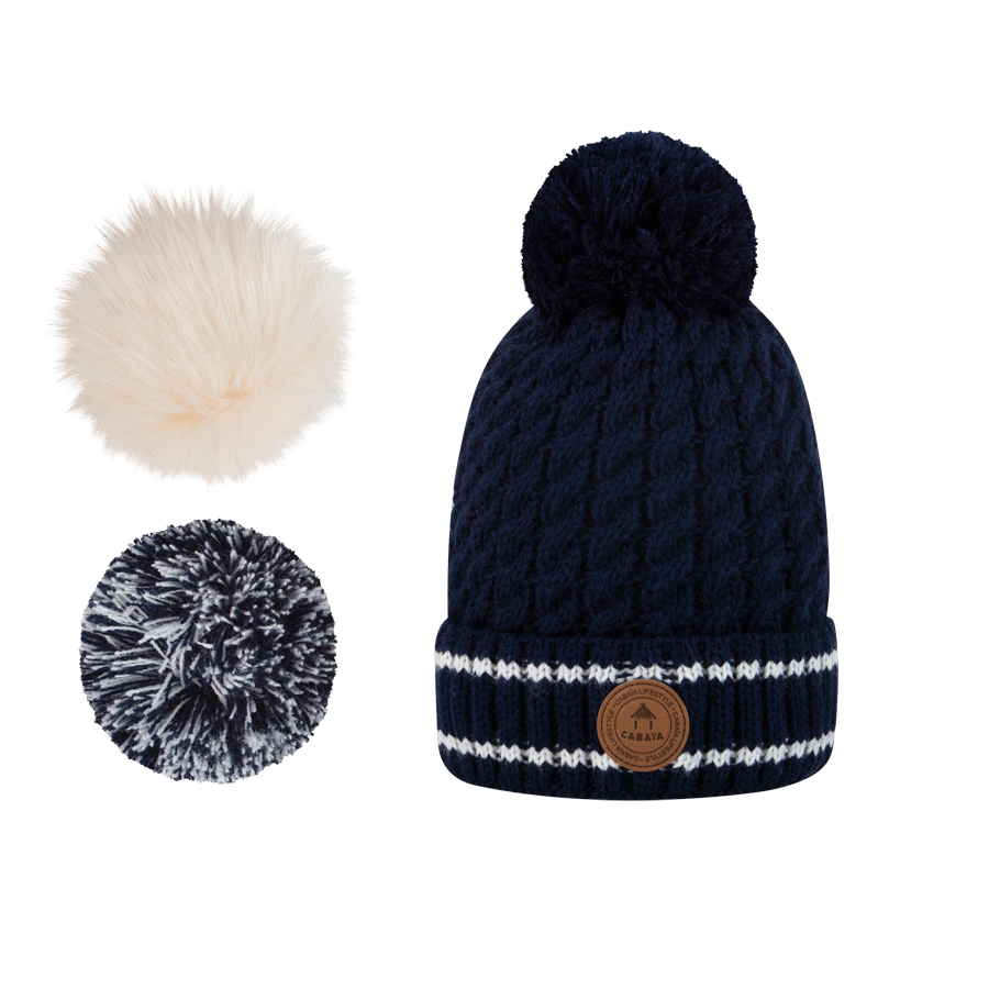 Beanie with interchangeable bobbles lined and integrated fleece band Cabaia